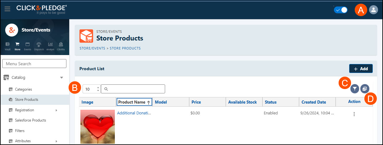 Click & Pay (Salesforce): Store/Events - Catalog – Click & Pledge