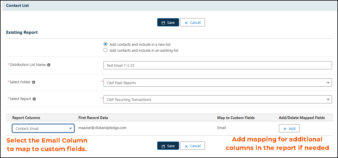 Click & Pay (Salesforce): Dispatch - Email - Mass Email – Click & Pledge
